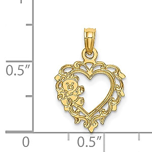 IceCarats 14K Yellow Gold Gummy Teddy Bear Heart Necklace Love Pendant Charm Only