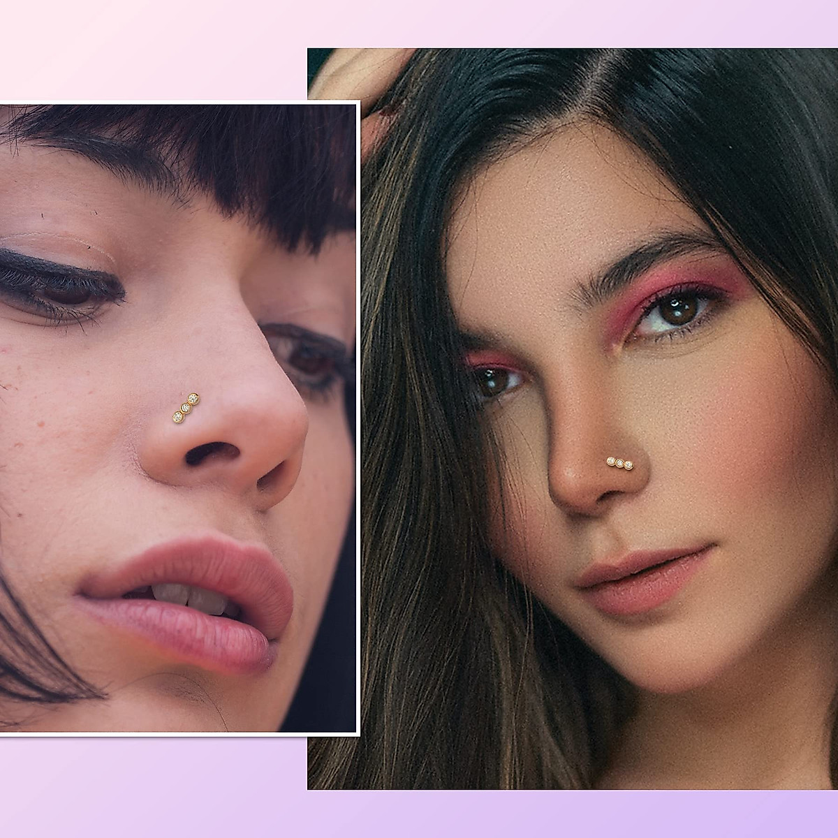 MeIighting 14K Gold Nose Stud L Shaped Nose Ring 20G with Round Cubic Zirconia Nose Piercing Jewelry for Women Men Real Gold