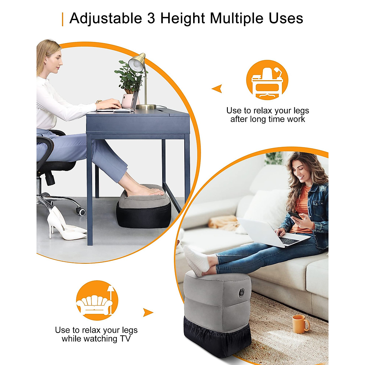 BLABOK Inflatable Foot Rest for Air Travel, Airplane Footrest Adjustable Height Travel Foot Pillow for Kids & Adults on Plane,Car,Train,Office (Grey)