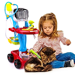 Doctor Kits for Kids 3-5 with Stethoscope Doctor Dress Up Costume Light X-Ray Trolley Toy Pretend Medical Play Doctor for Toddler Girl Boy 3 4 5 Years Old Birthday Gifts