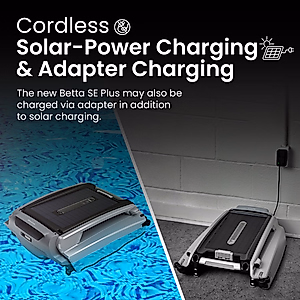 Betta SE Plus - Solar Powered Robotic Pool Surface Skimmer with Dual Charging Options and 30-Hour Continuous Cleaning Battery Power, Shallow Water Safeguard, and Twin Salt Chlorine Tolerant Motors