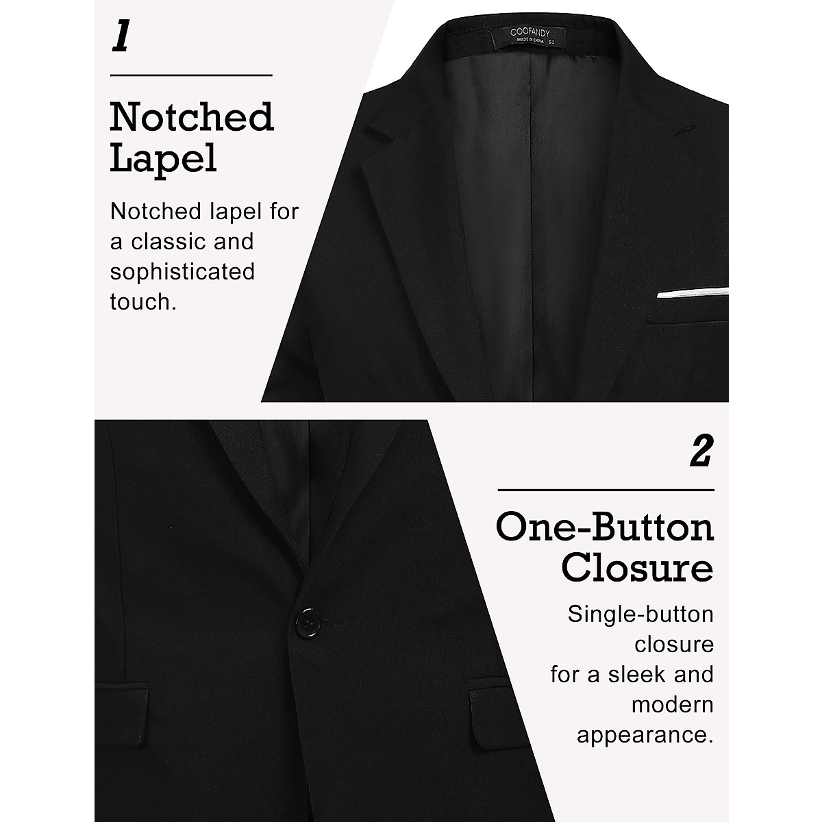 COOFANDY Men Slim Fit Suits Casual Lightweight Blazer Jackets One Button Tuxedos Dark Black