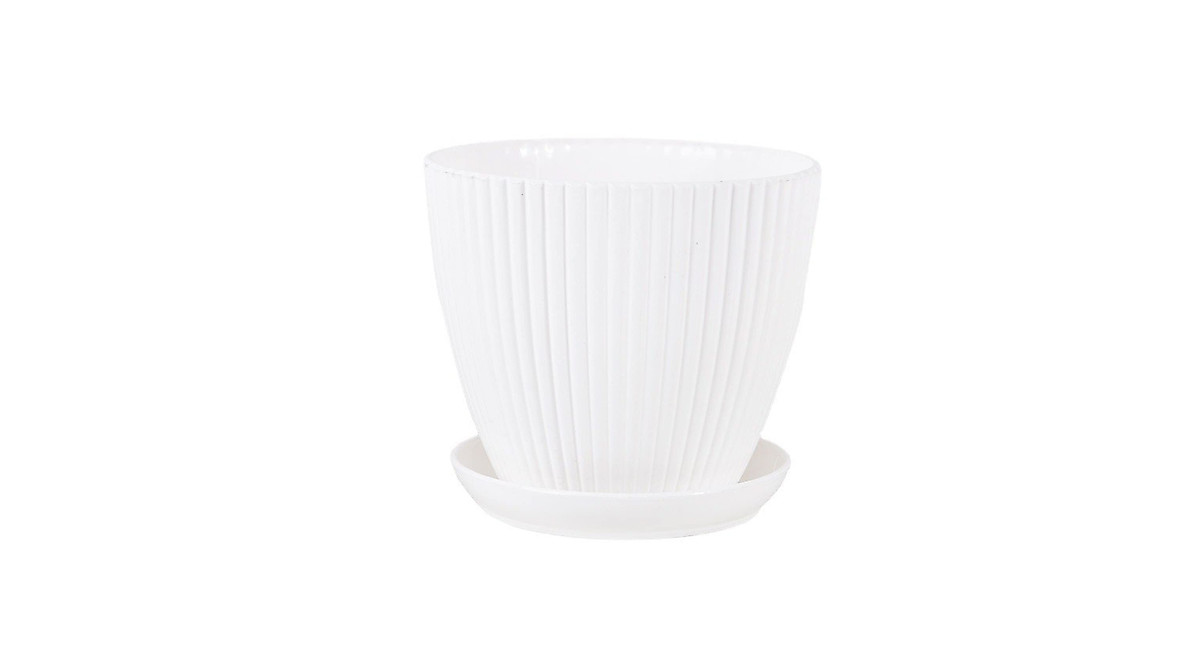Modern Dark Green Plastic Planter Pot with Tray - 10cm