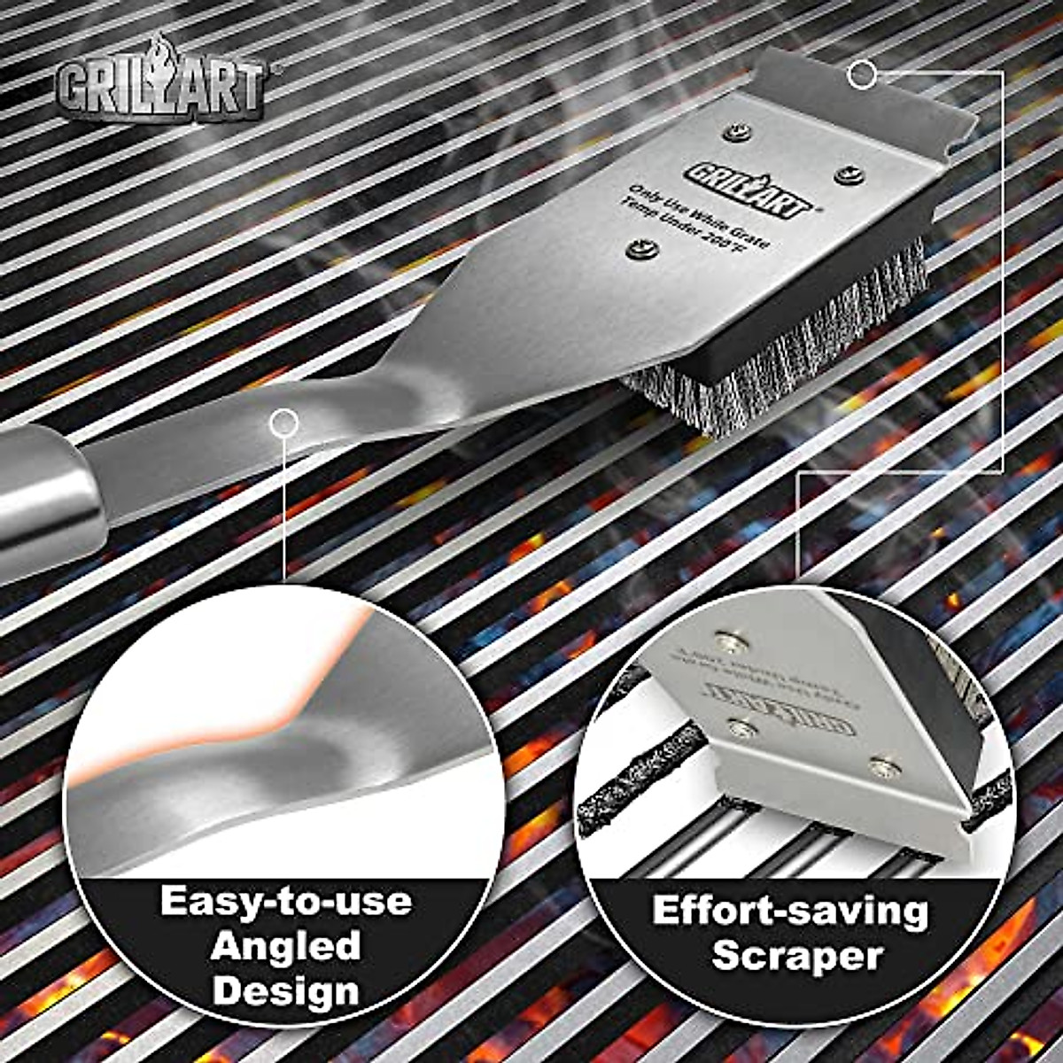 GRILLART Grill Brush and Scraper, Wire BBQ Grill Brush for Outdoor Grill, 16.5” Grill Cleaning Brush BBQ Grill Accessories, Safe Grill Cleaner Brush-Ideal Gift for Men/Dad BBQ Brush for Grill Cleaning