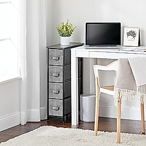 mDesign Narrow Dresser Storage Tower Stand with 4 Removable Fabric Drawers - Steel Frame, Wood Top Organizer for Bedroom, Entryway, Closet - Lido Collection - Charcoal Gray