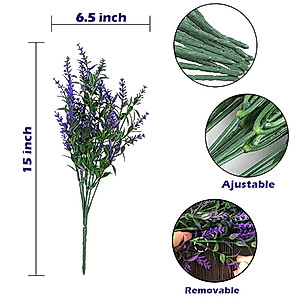 8 Bundles Outdoor Artificial Lavender Fake Flowers UV Resistant Plastic Plant, No Fade Faux Flower Plastic Greenery Shrubs Plants for Indoor Outside Porch Home Garden Window Box Decorating