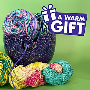 Darn Good Yarn handcrafted ceramic knitting crocheting yarn bowl| Purple speckled design| Large- holds at least 2 balls of yarn