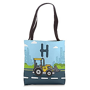 Kids Monogram Construction Loader Letter H Tote Bag