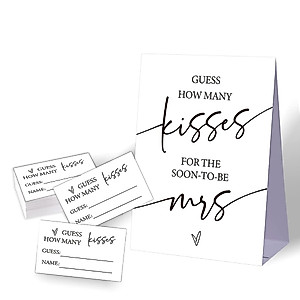 Guess How Many Kisses Bridal Shower Game,Minimalist Bridal Shower Game,Wedding Shower Games,Bachelorette Party Night,Bridal Shower Games Ideas,1 Sign & 50 Cards Set-A43