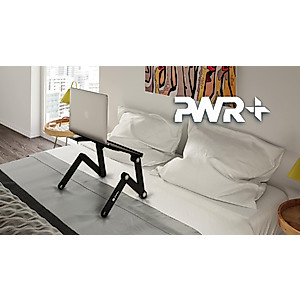 PWR+ Laptop Table Stand Adjustable Riser: Portable with Mouse Pad Fully Ergonomic Mount Ultrabook MacBook Gaming Notebook Light Weight Aluminum Black Bed Tray Desk Book Fans Up to 17 inch