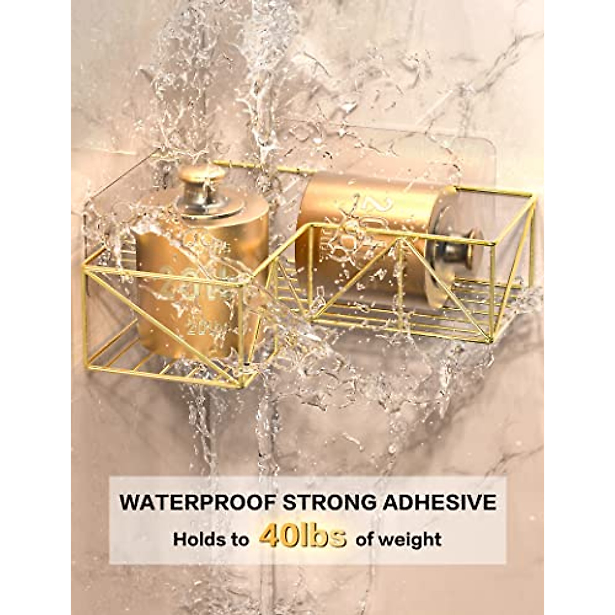 Iperlife Corner Shower Caddy Gold, Adhesive Shower Shelf Corner Shower Organizer with Hooks, 2-Pack Wall Mounted Bathroom Shelf for Inside Shower (Only Fits 90° Right Angle Corner)