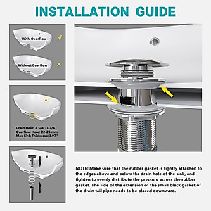 BESTILL Bathroom Vessel Sink Drain Stopper, Push Pop Up Drain with Overflow, Matte Black