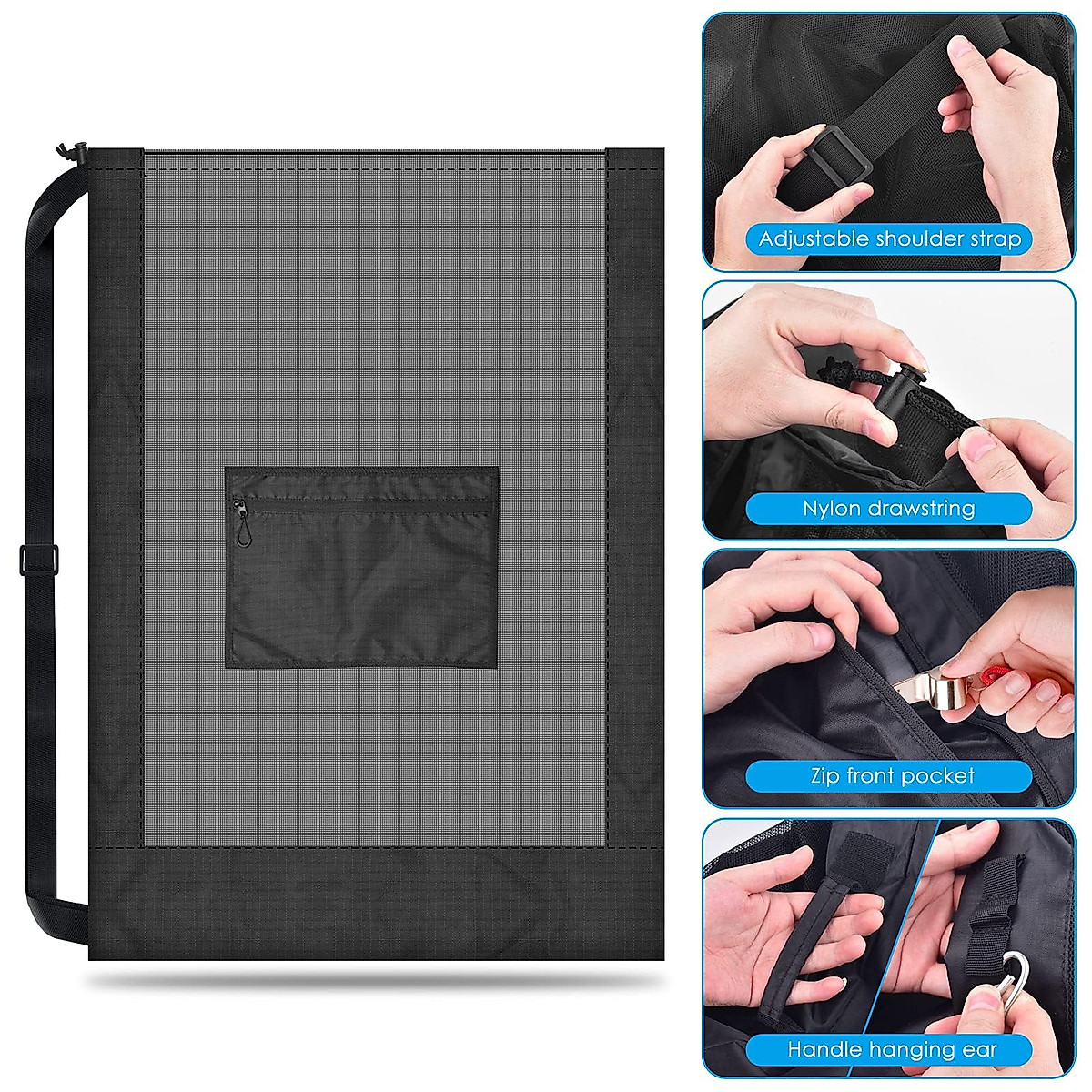 BROTOU Extra Large Sports Ball Bag, Ball Bags for Coaches, Adjustable Shoulder Strap and Hanging Ears with Handle, Mesh Sports Bag for Holding Basketball, Volleyball, Swimming Gear (30” x 40”)