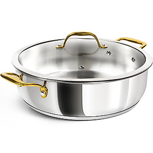 MICHELANGELO Stainless Steel Pan with Lid - 7 Quart Saute Pan, Deep Frying Pan with Lid, Dishwasher and Oven-Safe, All Cooktops Compatible, 12 Inch