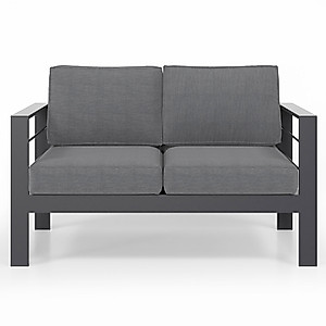 Solaste Outdoor Loveseat Aluminum Patio Furniture Sofa, All-Weather Metal Outdoor Couch with Cushions,Dark Grey