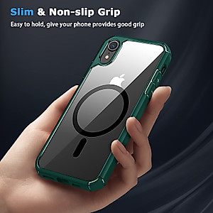 Amizee Magnetic Case Compatible with iPhone XR Case [Compatible with MagSafe] with Screen Protector Clear Back Shockproof Protective Phone Case (Green)