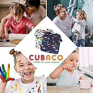 CUBACO 2 Pack Kids Painting Apron Children's Waterproof Artist Apron with Long Sleeve and 3 Pockets for Child 3-8 Years for Art Craft, Cooking, Baking, Feeding (Dinosaur Pattern)