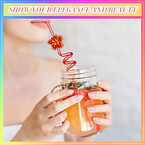 24 Pcs Hibiscus Flower Bendable Straws Flower Drinking Straws Plastic Hibiscus Flower Straws Flower Party Favors for Kids Boys Girls Spring Summer Hawaiian Beach Birthday Supplies, 6 Colors