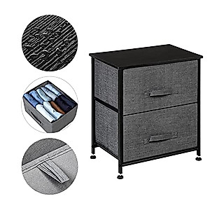 Cffuvros Bedside Table Dresser, End Table Storage Tower - Sturdy Steel Frame, Wood Top, Easy Pull Fabric Bins - Organizer Unit for Bedroom, Hallway, Entryway, Closets