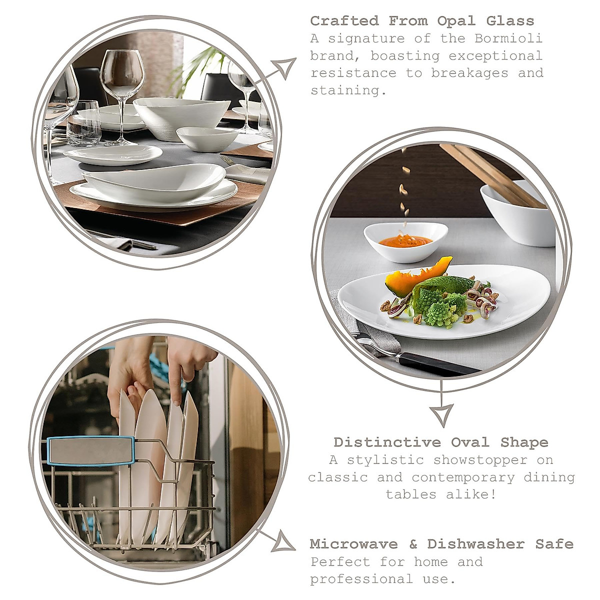 Bormioli Rocco Prometeo 12.5" Opal Glass Steak Plates, White, Set of 12