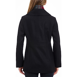 LONDON FOG womens Double Breasted Peacoat With Scarf Pea Coat, Black, Large US
