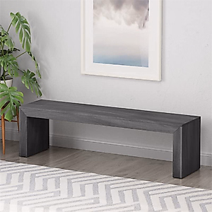 Jacqueline Farmhouse Acacia Wood Dining Bench, Black
