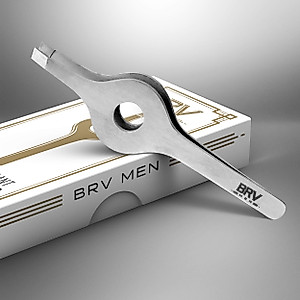 BRV MEN Wide Grip Slant Tweezers - German Stainless Steel - Hand-Filed Slanted Tips for Ultra-Precision - Tweezers for Eyebrows and Nose/Ear/Facial Hair - Professional Grade - (Silver)