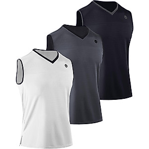 NELEUS Men's 3 Pack Running Tank Tops V Neck Sleeveless Athletic Shirts,5122,Black/Grey/White,S