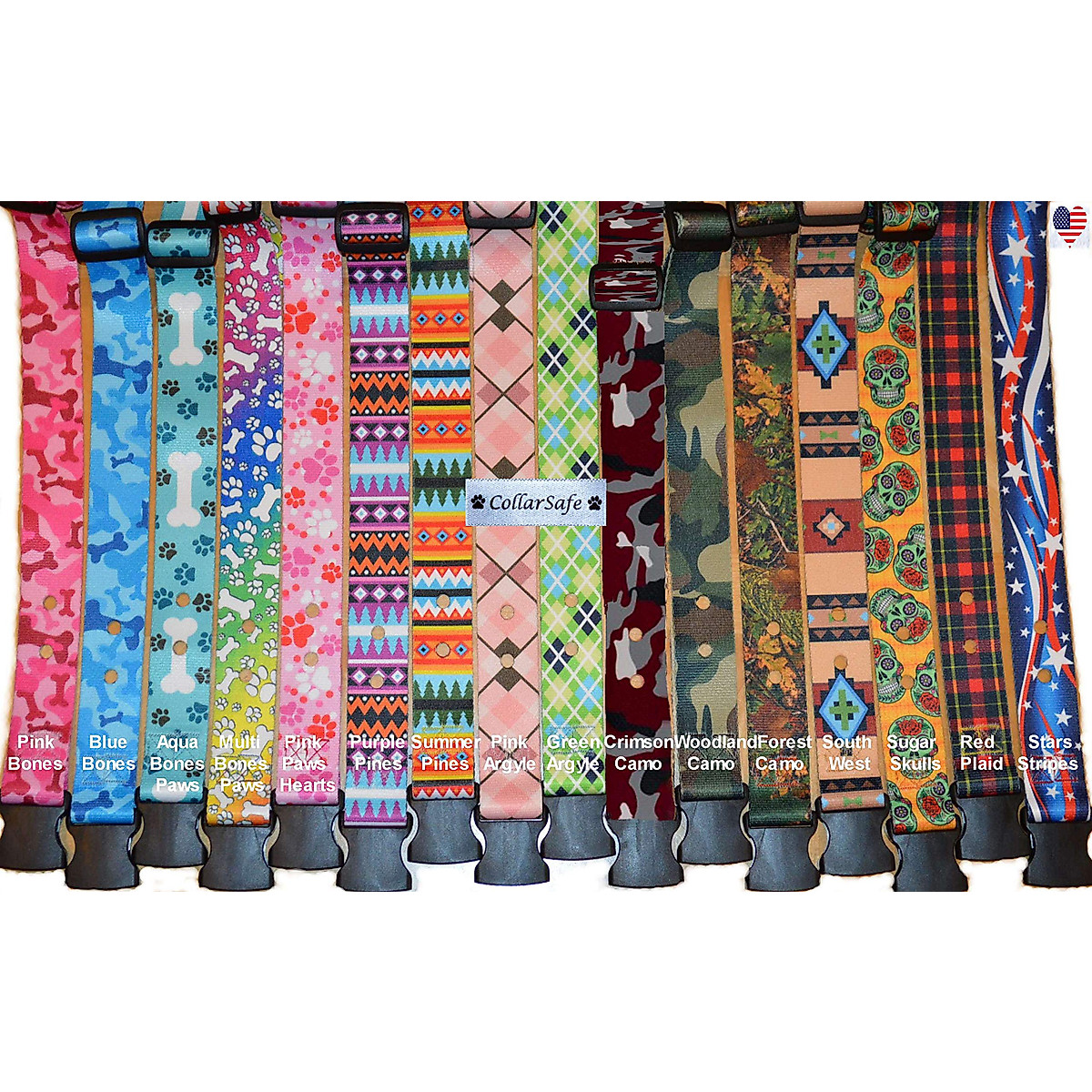 CollarSafe 1.5" Wide Big Dog XXL Designer Replacement Collar Fits Pet Safe 2-Hole Receiver modules 1-3/16" Apart (Fits Invisible Electric Underground Wireless Fence Containment Training bark