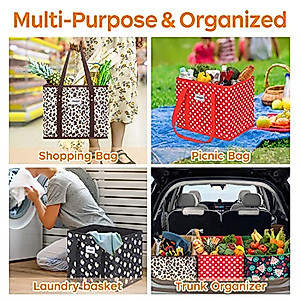 MVSCOCEAN Reusable Grocery Bags, Shopping Cart Bag,Heavy Duty,Hard Bottom Foldable Trunk Organizer,Set of 3 (Leopard)