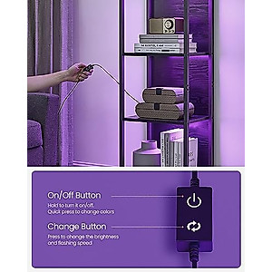 VASAGLE 6-Tier LED Bookshelf, Display Shelf with Dimmable Lights, LED Bookcase with Steel Frame, 11.9 x 15.7 x 70.3 Inches, for Living Room, Bedroom, Office, Black with Wood Grain ULLS121B56