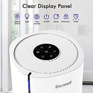 ECOWELL HEPA Air Purifier for Home Bedroom, Remove 99.97% Dust Pollen Odors Pet Dander, Large Room Air Purifiers for Office Desk Kitchen Living Room, EAP250W, White, 8.6 x 8.6 x 14.17 inch