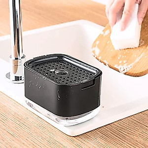 Dish Soap Dispenser | Dishwashing Soap Dispenser | Sponge Holder for Kitchen Sink | Dish Soap Dispenser with Sponge Holder | Hand Single Press Easy Use Capacity (Black)