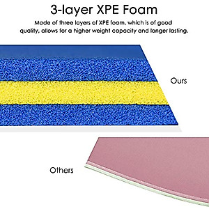GYMAX Floating Water Pad, 9'/18' x 6' Water Foam Mat with Rolling Pillow, 3-Layer Floating Island for Pool River Lake Beach Ocean Water Activities (Blue, 9 Feet)