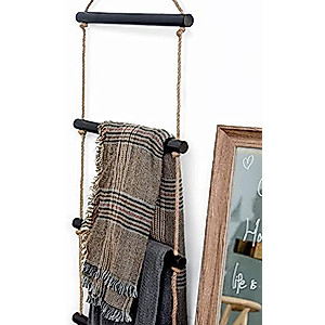Dahey Blanket Ladder Scarf Holder Rack, Bath Towel Rack Bar Storage Ladder Wood Wall Hanging Living Room Scarf Ladder Rustic Home Decor Ladder,Black