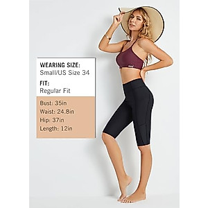 BALEAF Women's Swim Shorts SPF UV High Waisted Tummy Control Tankini Bathing Suit Swimsuit Bottoms with Pockets Black XS