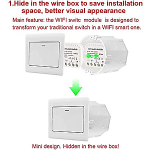 WiFi Momentary Inching Relay Self-Locking Switch Module, AC 90-264V WiFi Relay Switch Module eWelink APP Remote Control Switch Relay Module, Compatible with Alexa Echo Google Home