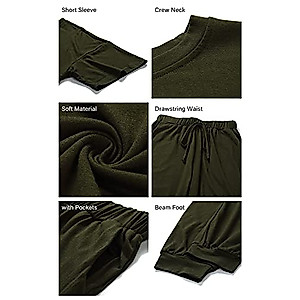 PRETTYGARDEN Women's Two Piece Outfit Short Sleeve Pullover with Drawstring Long Pants Tracksuit Jogger Set (Navy,Large)