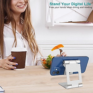 YOSHINE Phone Stand, Adjustable Cell Phone Stand, Foldable Cell Phone Holder with Non-Slip Base, Portable Phone Holder for Desk, Solid Aluminum Stand Holder Dock for iPhone All Smart Phones - Silver
