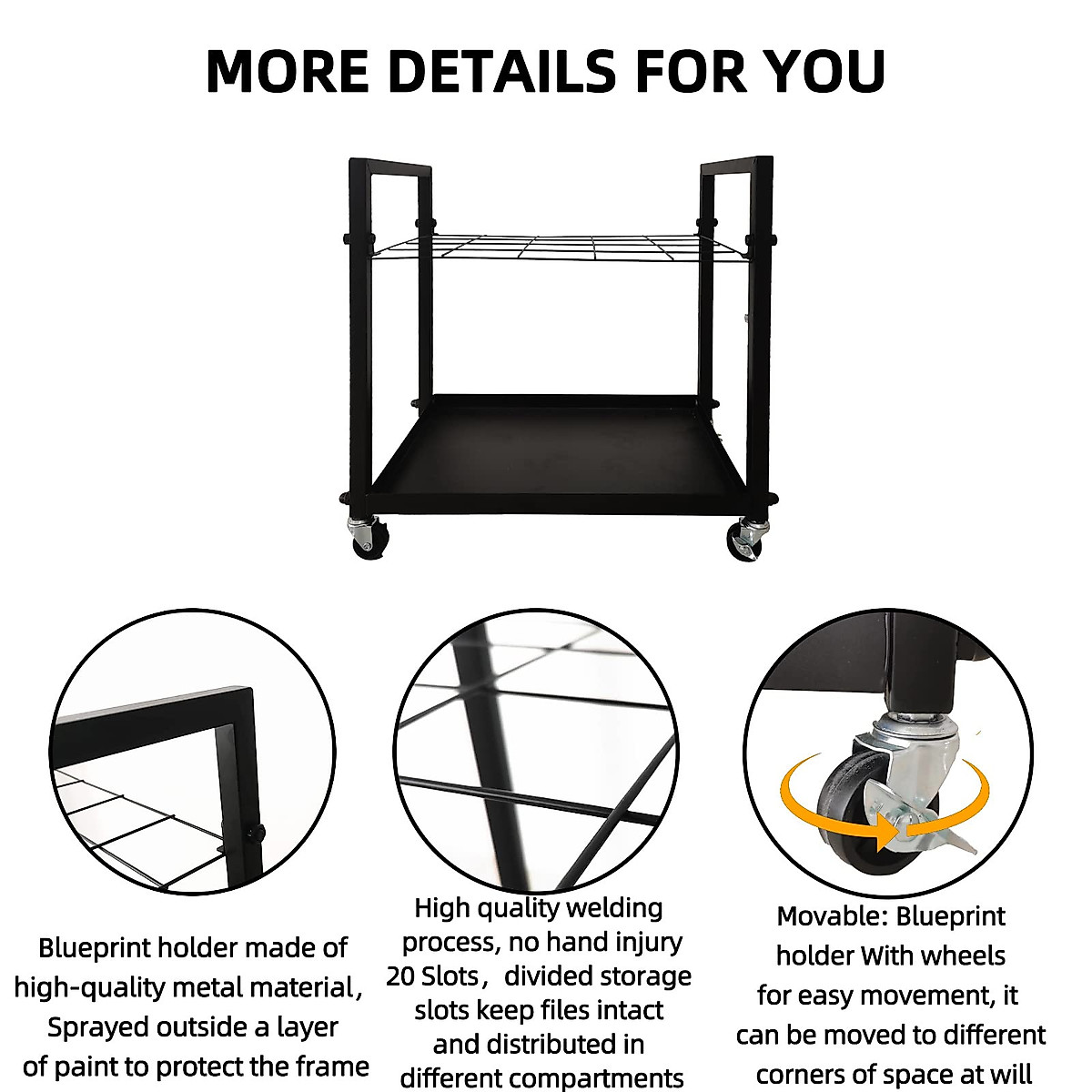 Blueprint Holder with Wheels，Metal Blueprint Storage（18.9 x18.9X 11.8 inches），20 Slots Vinyl Roll Holder with 20 Large Labels
