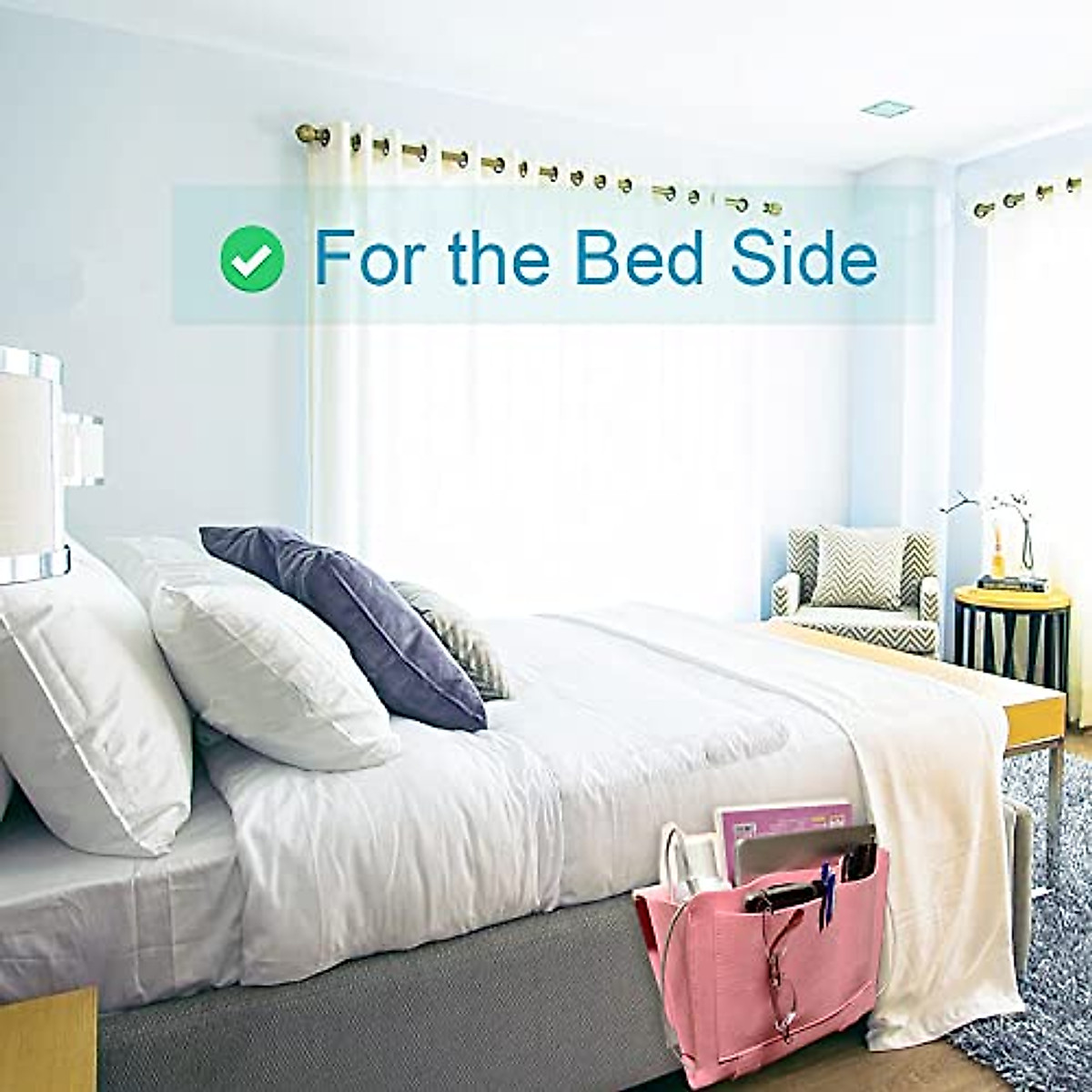 bed caddy dorm storage dorm room essentials for college students girls must haves bed accessories bedside caddy for dorm bed night caddy under bed organizer bed shelfie hanging bed bedside pocket hanging organizer with pockets,Pink