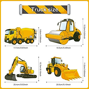 TOARTi Glow in The Dark Construction Wall Stickers, Transport Truck Excavator Tractor Decals,Luminous Vehicle Wall Decal for Kids Boys Room Nursery Decor(4 Sheets, 49 pcs)