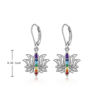 Chakra Earrings Lotus Flower 7 chakra Stones Leverback Earrings for Women Dangle Yoga Lotus Jewelry Balance Meditation