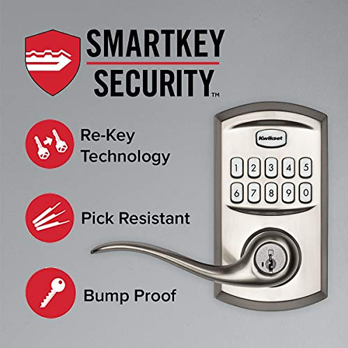 Kwikset 99170-001 SmartCode 917 Keypad Keyless Entry Traditional Residential Electronic Lever Deadbolt Alternative with Tustin Door Handle and SmartKey Security, Satin Nickel