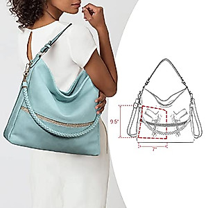 Dasein Hobo Handbags for Women Purses Vegan Leather Shoulder Bags Bucket Purse Large Tote Set with Long Strap (light blue)