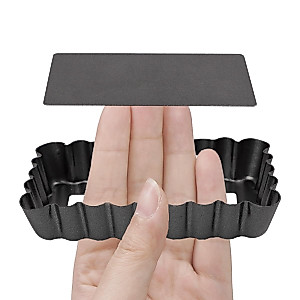 Elesinsoz Mini Tart Pan Set of 6, 4 Inch Rectangular Non-Stick Quiche Pan with Removable Bottom Heavy Duty Fluted Side, Mini Pie Pans for Quiche, Desserts, and Mousse Cakes