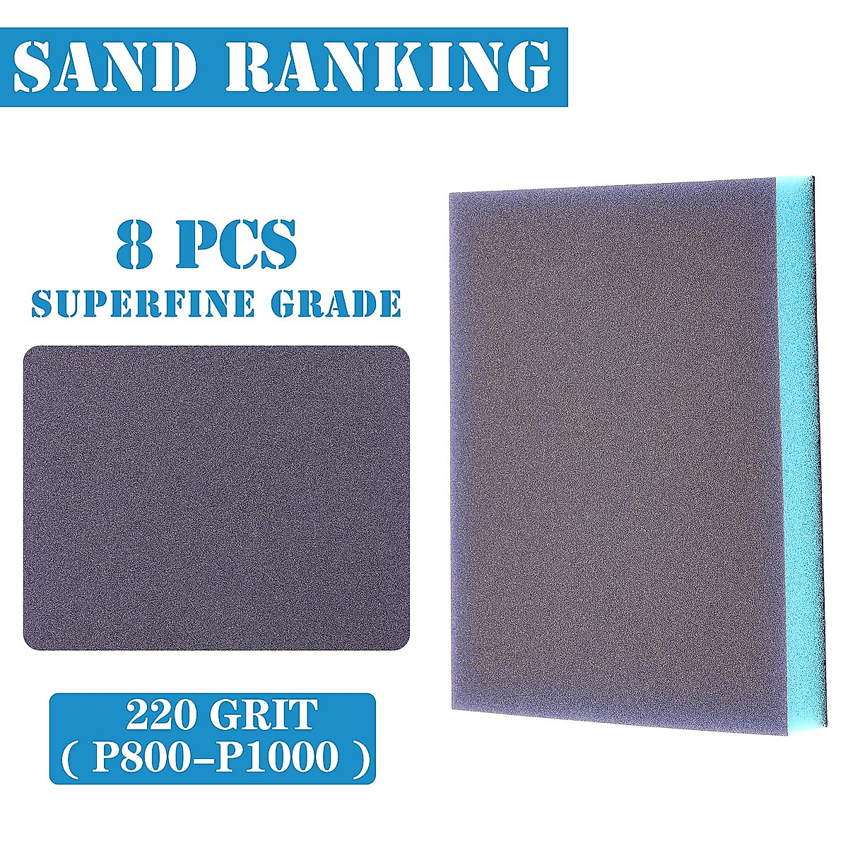 8Pcs 220 Grit Sanding Sponge, Jamiikury Sanding Blocks Washable and Reusable, Wet Dry Sandpaper Sponge for Wood Metal FurniturePaint and Drywall