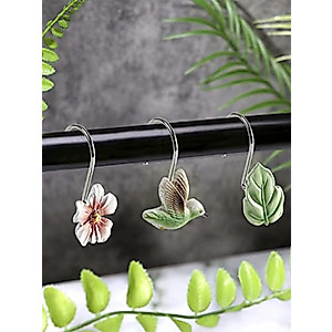 RoomTalks Flowers Leaves Birds Shower Curtain Hooks Rings for Bathroom, Rust Resistant Metal Decorative Shower Hooks Rings for Spring Boho Floral Plant Botanical Wildflowers Shower Curtains