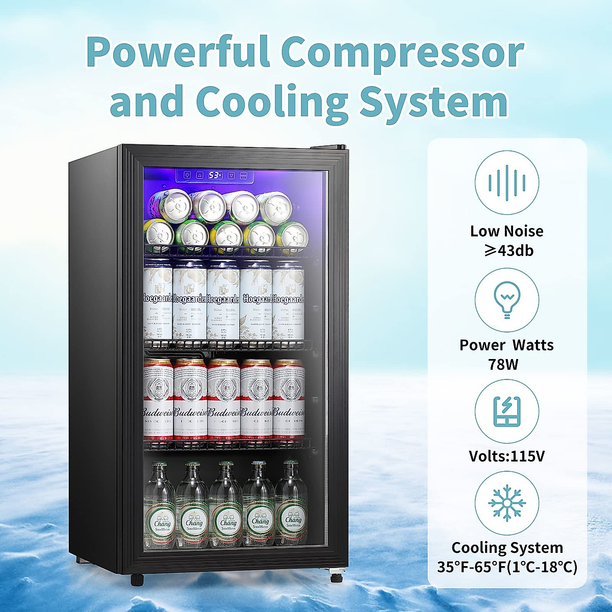 Kndko Beverage Refrigerator Cooler - Mini Fridge Soda or Beer, Small Wine or Champagne Cooler for Home and Bar,Small Drink Dispenser,Electronic temperature control,3.1Cu.Ft,Black