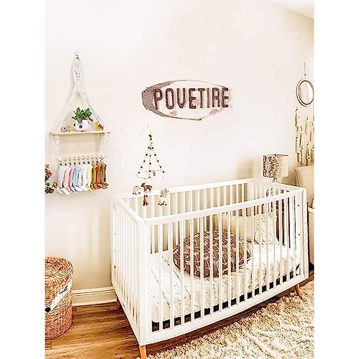 POVETIRE Macrame Hanging Shelves for Nursery for Nursery,Boho Baby Headband Holder Organizer Rope Decor Wall Hanging Decor for Toddler Girls Room